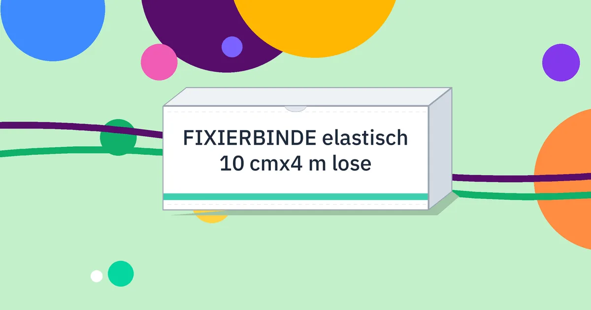 Symbolbild: Packung mit der Aufschrift FIXIERBINDE elastisch 10 cmx4 m lose (PZN 08821995) – Verfügbarkeit und Bezug in Apotheken in Frankfurt am Main