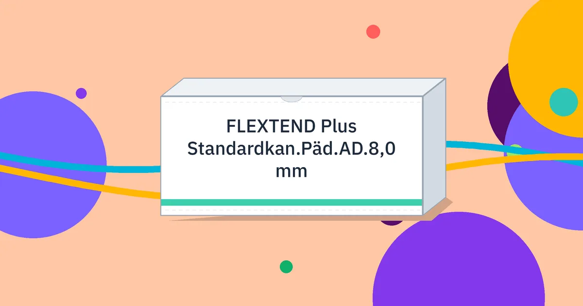 Symbolbild: Packung mit der Aufschrift FLEXTEND Plus Standardkan.Päd.AD.8,0 mm (PZN 09217244) – Verfügbarkeit und Bezug in Apotheken in Frankfurt am Main