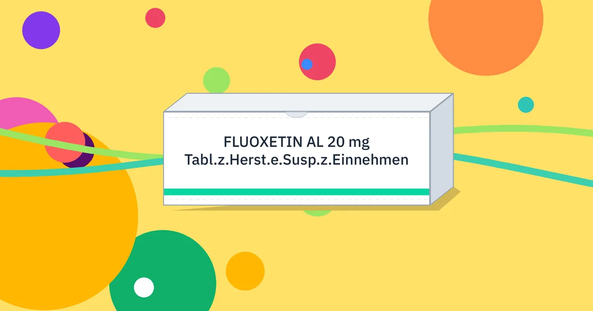 Symbolbild: Packung mit der Aufschrift FLUOXETIN AL 20 mg Tabl.z.Herst.e.Susp.z.Einnehmen (PZN 01251738) – Verfügbarkeit und Bezug in Apotheken in Frankfurt am Main
