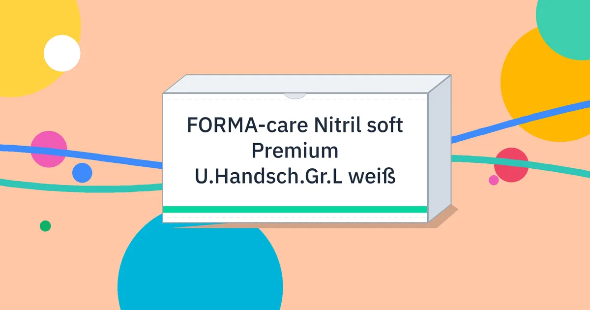 Symbolbild: Packung mit der Aufschrift FORMA-care Nitril soft Premium U.Handsch.Gr.L weiß (PZN 11000581) – Verfügbarkeit und Bezug in Apotheken in Frankfurt am Main
