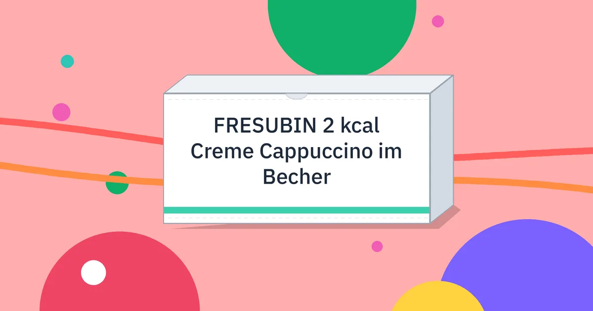 Symbolbild: Packung mit der Aufschrift FRESUBIN 2 kcal Creme Cappuccino im Becher (PZN 11590720) – Verfügbarkeit und Bezug in Apotheken in Frankfurt am Main