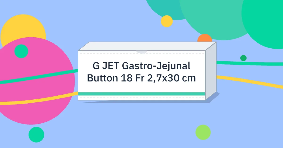 Symbolbild: Packung mit der Aufschrift G JET Gastro-Jejunal Button 18 Fr 2,7x30 cm (PZN 14343577) – Verfügbarkeit und Bezug in Apotheken in Frankfurt am Main