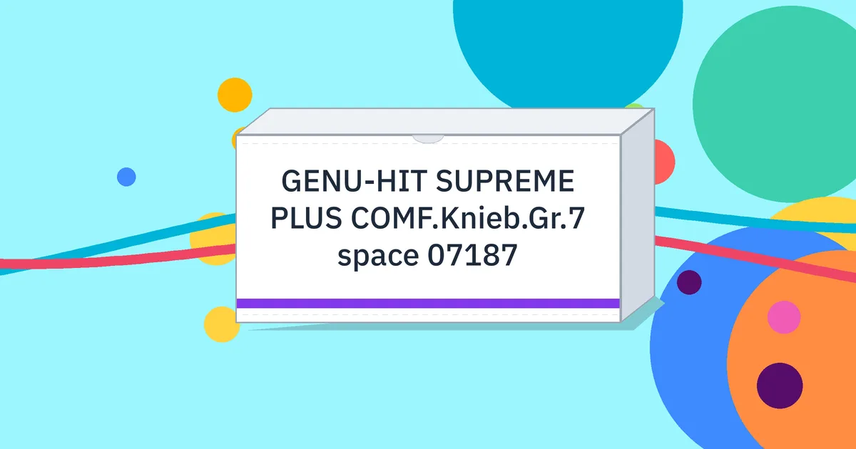 Symbolbild: Packung mit der Aufschrift GENU-HIT SUPREME PLUS COMF.Knieb.Gr.7 space 07187 (PZN 20095824) – Verfügbarkeit und Bezug in Apotheken in Frankfurt am Main