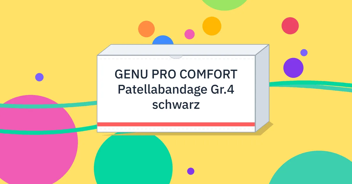Symbolbild: Packung mit der Aufschrift GENU PRO COMFORT Patellabandage Gr.4 schwarz (PZN 03039994) – Verfügbarkeit und Bezug in Apotheken in Frankfurt am Main