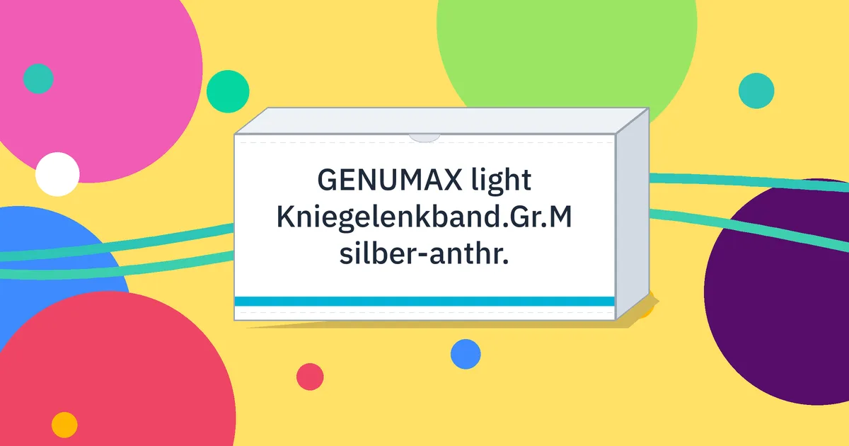 Symbolbild: Packung mit der Aufschrift GENUMAX light Kniegelenkband.Gr.M silber-anthr. (PZN 11097416) – Verfügbarkeit und Bezug in Apotheken in Frankfurt am Main
