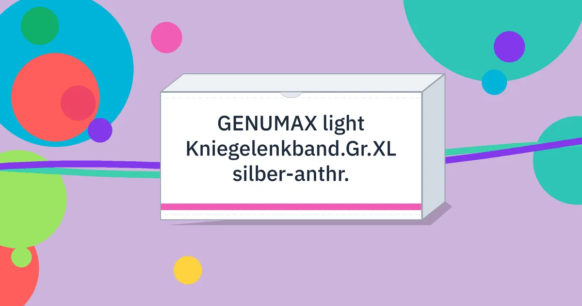 Symbolbild: Packung mit der Aufschrift GENUMAX light Kniegelenkband.Gr.XL silber-anthr. (PZN 11097439) – Verfügbarkeit und Bezug in Apotheken in Frankfurt am Main