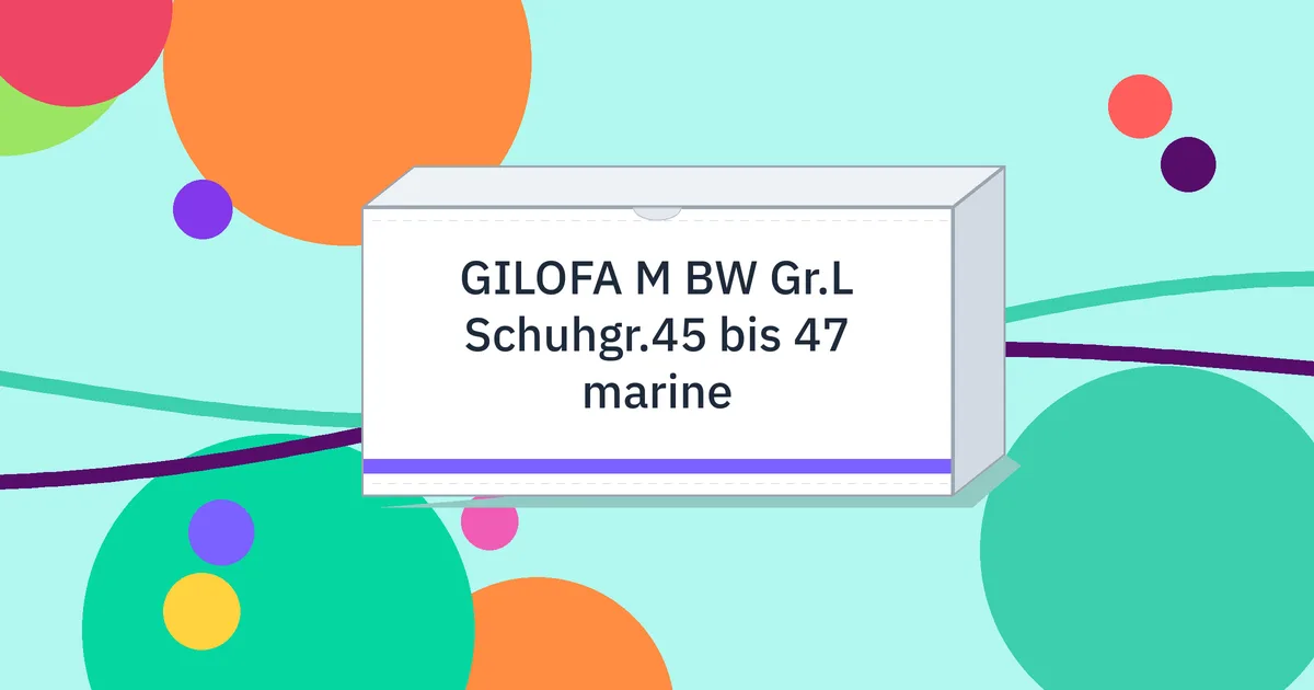 Symbolbild: Packung mit der Aufschrift GILOFA M BW Gr.L Schuhgr.45 bis 47 marine (PZN 16725047) – Verfügbarkeit und Bezug in Apotheken in Frankfurt am Main