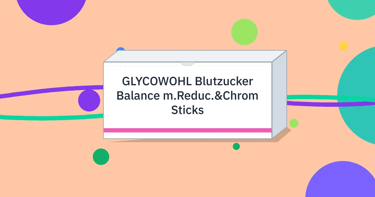 Symbolbild: Packung mit der Aufschrift GLYCOWOHL Blutzucker Balance m.Reduc.&Chrom Sticks (PZN 19958616) – Verfügbarkeit und Bezug in Apotheken in Frankfurt am Main
