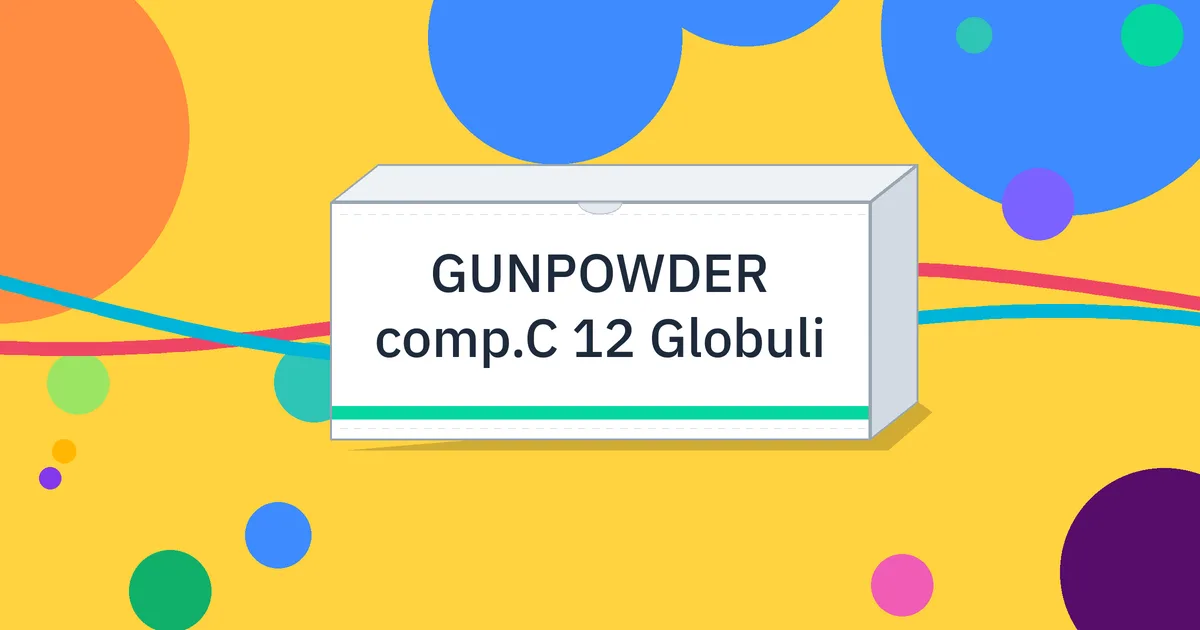 Symbolbild: Packung mit der Aufschrift GUNPOWDER comp.C 12 Globuli (PZN 19719343) – Verfügbarkeit und Bezug in Apotheken in Frankfurt am Main