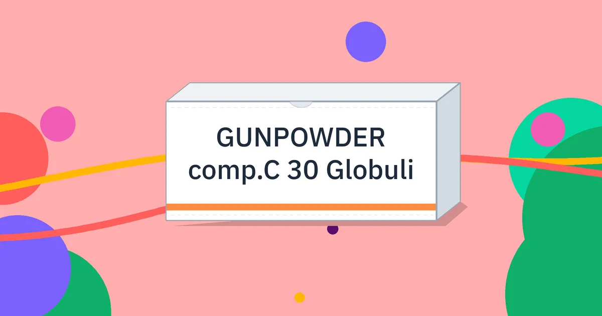 Symbolbild: Packung mit der Aufschrift GUNPOWDER comp.C 30 Globuli (PZN 04655637) – Verfügbarkeit und Bezug in Apotheken in Frankfurt am Main