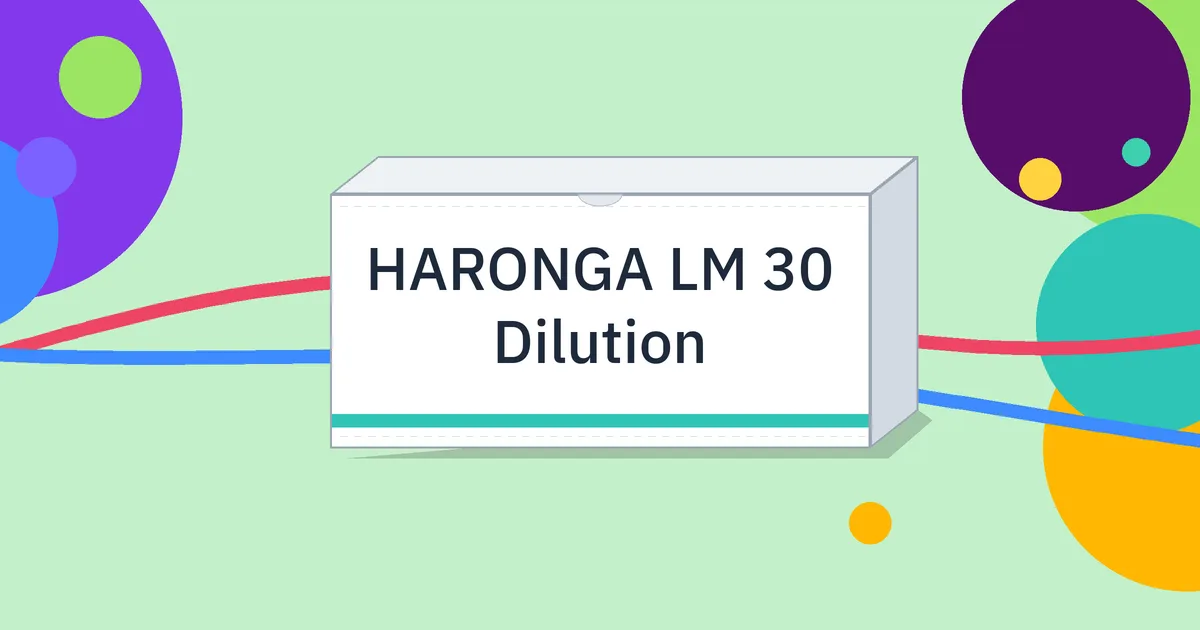 Symbolbild: Packung mit der Aufschrift HARONGA LM 30 Dilution (PZN 13550475) – Verfügbarkeit und Bezug in Apotheken in Frankfurt am Main