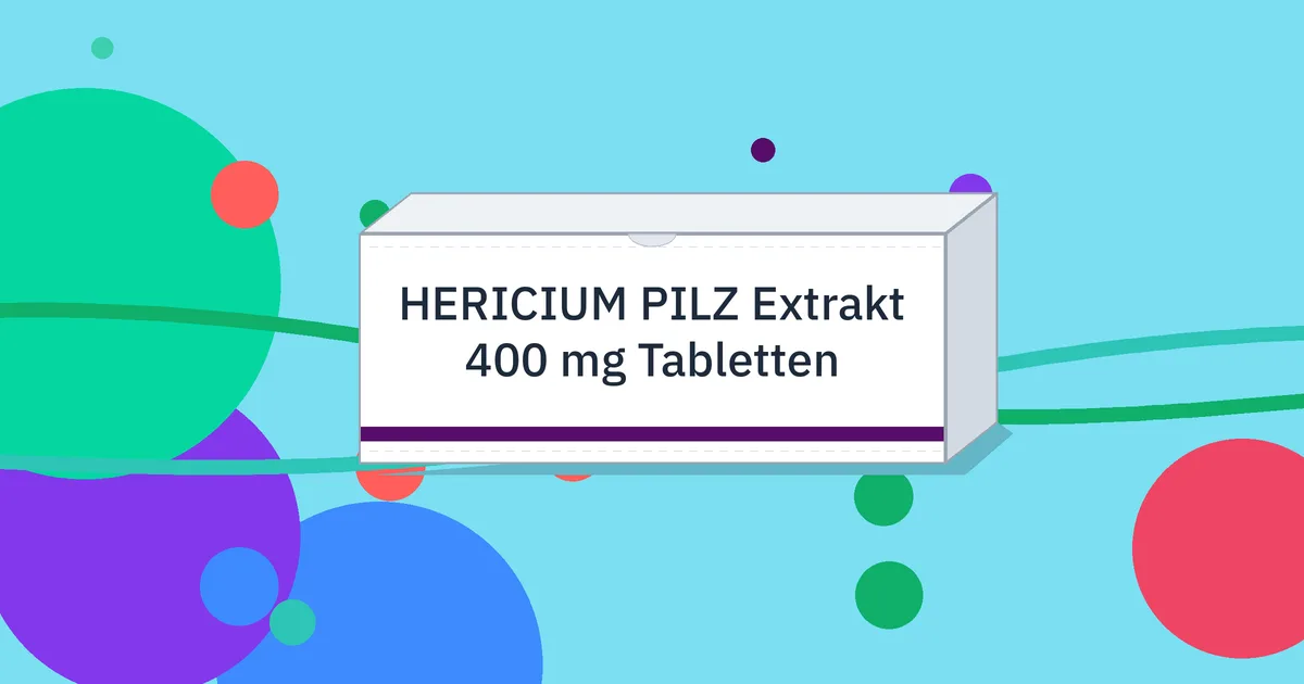Symbolbild: Packung mit der Aufschrift HERICIUM PILZ Extrakt 400 mg Tabletten (PZN 09464327) – Verfügbarkeit und Bezug in Apotheken in Frankfurt am Main