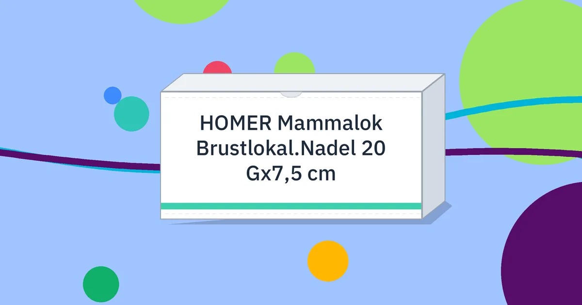 Symbolbild: Packung mit der Aufschrift HOMER Mammalok Brustlokal.Nadel 20 Gx7,5 cm (PZN 06772034) – Verfügbarkeit und Bezug in Apotheken in Frankfurt am Main