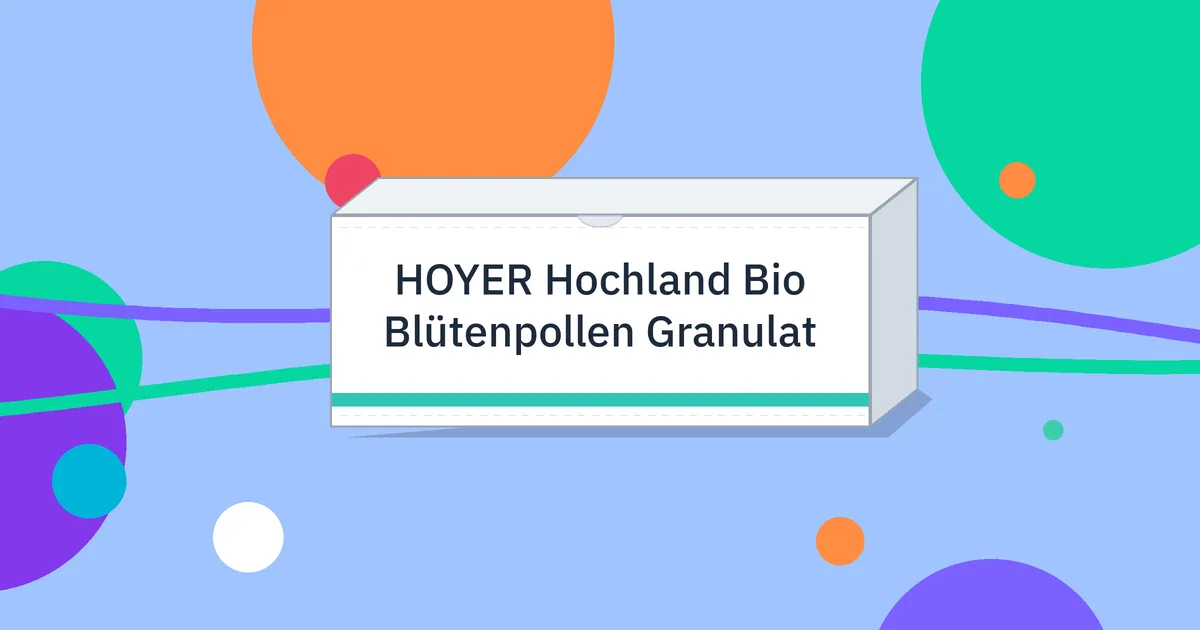 Symbolbild: Packung mit der Aufschrift HOYER Hochland Bio Blütenpollen Granulat (PZN 20113692) – Verfügbarkeit und Bezug in Apotheken in Frankfurt am Main