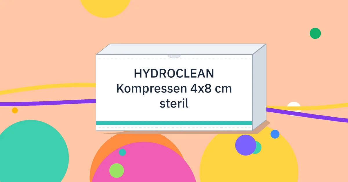 Symbolbild: Packung mit der Aufschrift HYDROCLEAN Kompressen 4x8 cm steril (PZN 12484109) – Verfügbarkeit und Bezug in Apotheken in Frankfurt am Main