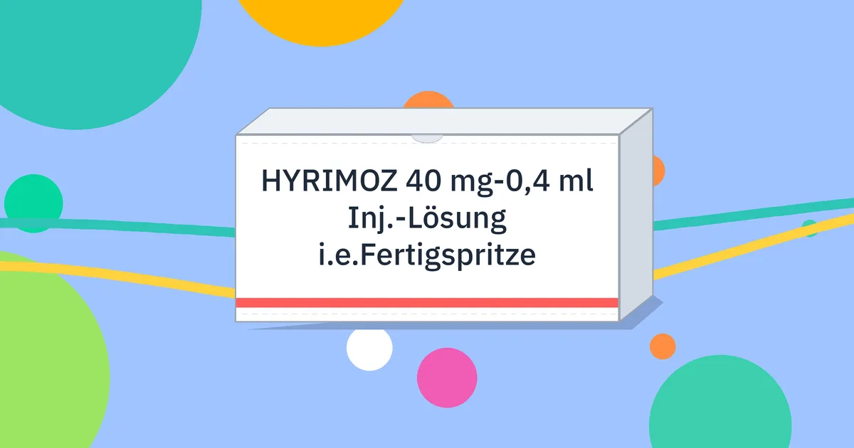 Symbolbild: Packung mit der Aufschrift HYRIMOZ 40 mg-0,4 ml Inj.-Lösung i.e.Fertigspritze (PZN 19199903) – Verfügbarkeit und Bezug in Apotheken in Frankfurt am Main