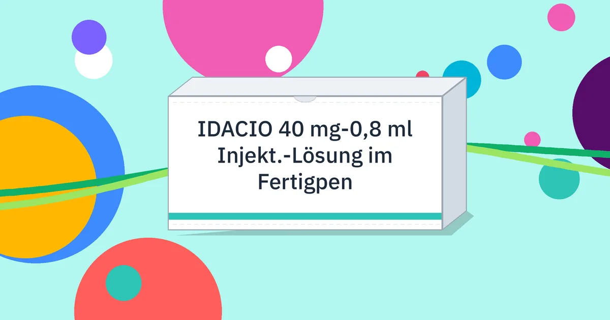 Symbolbild: Packung mit der Aufschrift IDACIO 40 mg-0,8 ml Injekt.-Lösung im Fertigpen (PZN 17249028) – Verfügbarkeit und Bezug in Apotheken in Frankfurt am Main