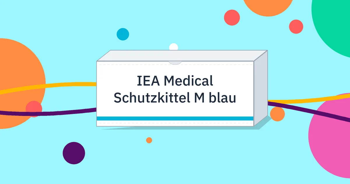 Symbolbild: Packung mit der Aufschrift IEA Medical Schutzkittel M blau (PZN 18676229) – Verfügbarkeit und Bezug in Apotheken in Frankfurt am Main