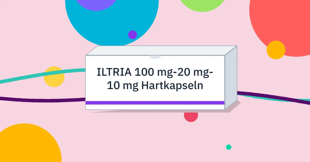 Symbolbild: Packung mit der Aufschrift ILTRIA 100 mg-20 mg-10 mg Hartkapseln (PZN 13359949) – Verfügbarkeit und Bezug in Apotheken in Frankfurt am Main