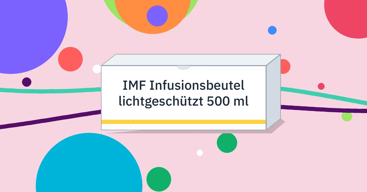 Symbolbild: Packung mit der Aufschrift IMF Infusionsbeutel lichtgeschützt 500 ml (PZN 19986587) – Verfügbarkeit und Bezug in Apotheken in Frankfurt am Main