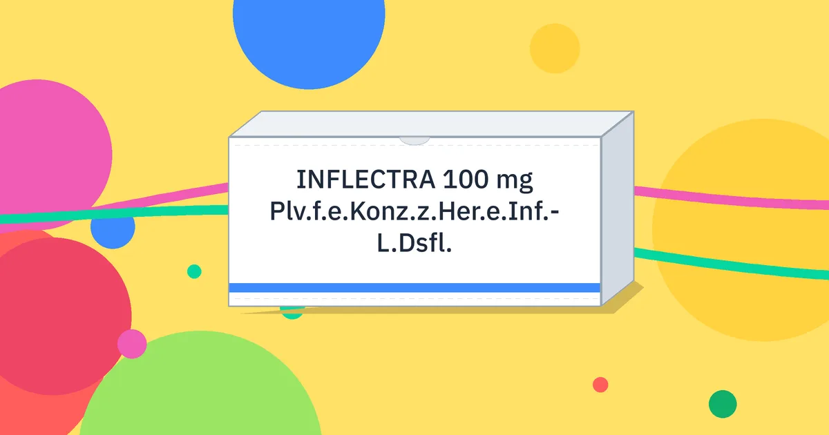 Symbolbild: Packung mit der Aufschrift INFLECTRA 100 mg Plv.f.e.Konz.z.Her.e.Inf.-L.Dsfl. (PZN 12727931) – Verfügbarkeit und Bezug in Apotheken in Frankfurt am Main