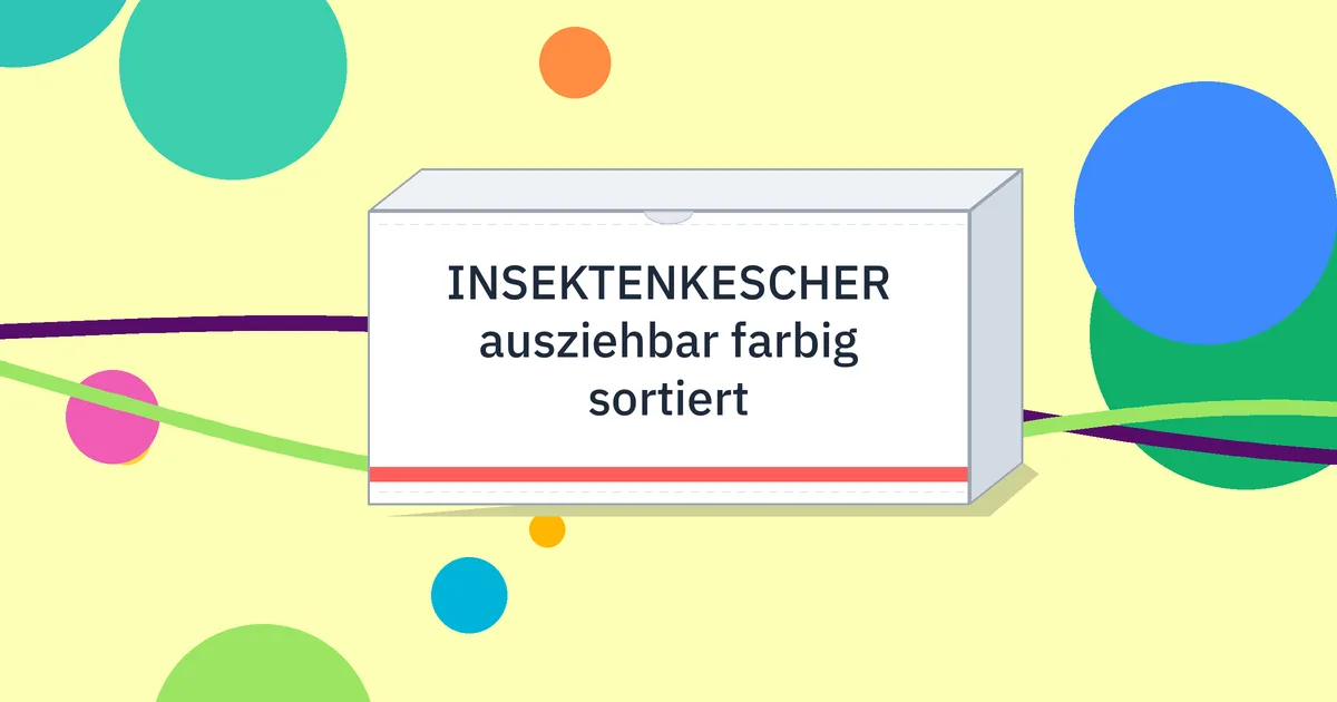 Symbolbild: Packung mit der Aufschrift INSEKTENKESCHER ausziehbar farbig sortiert (PZN 14262962) – Verfügbarkeit und Bezug in Apotheken in Frankfurt am Main