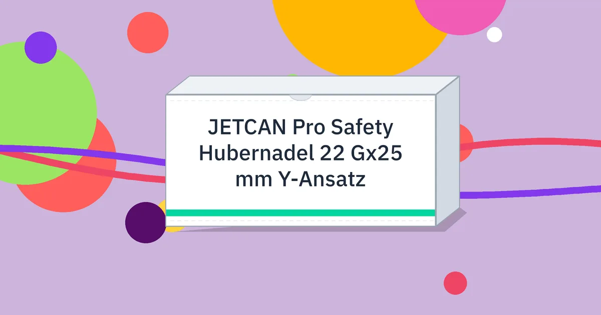 Symbolbild: Packung mit der Aufschrift JETCAN Pro Safety Hubernadel 22 Gx25 mm Y-Ansatz (PZN 19421075) – Verfügbarkeit und Bezug in Apotheken in Frankfurt am Main