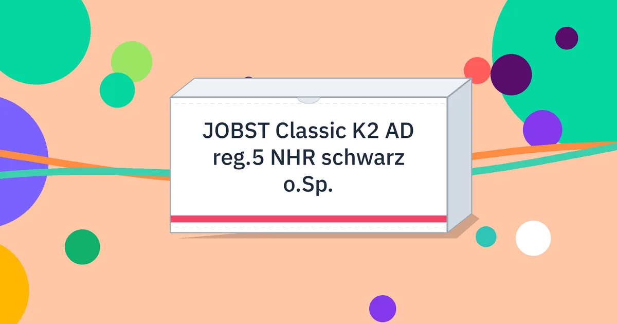 Symbolbild: Packung mit der Aufschrift JOBST Classic K2 AD reg.5 NHR schwarz o.Sp. (PZN 13062267) – Verfügbarkeit und Bezug in Apotheken in Frankfurt am Main