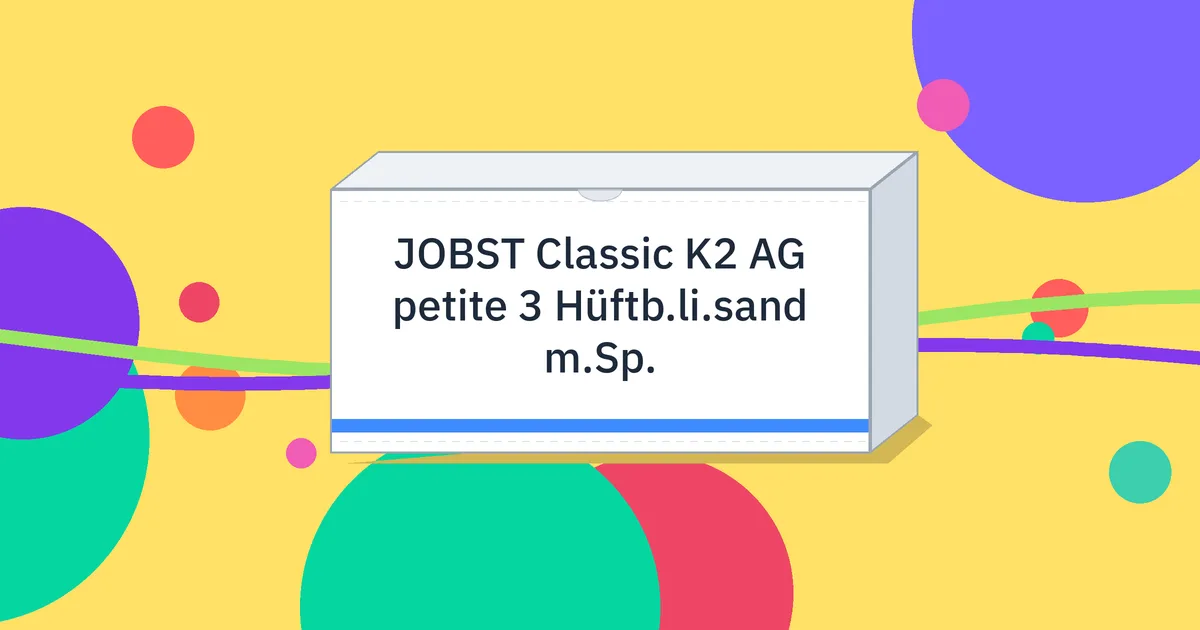 Symbolbild: Packung mit der Aufschrift JOBST Classic K2 AG petite 3 Hüftb.li.sand m.Sp. (PZN 13064295) – Verfügbarkeit und Bezug in Apotheken in Frankfurt am Main