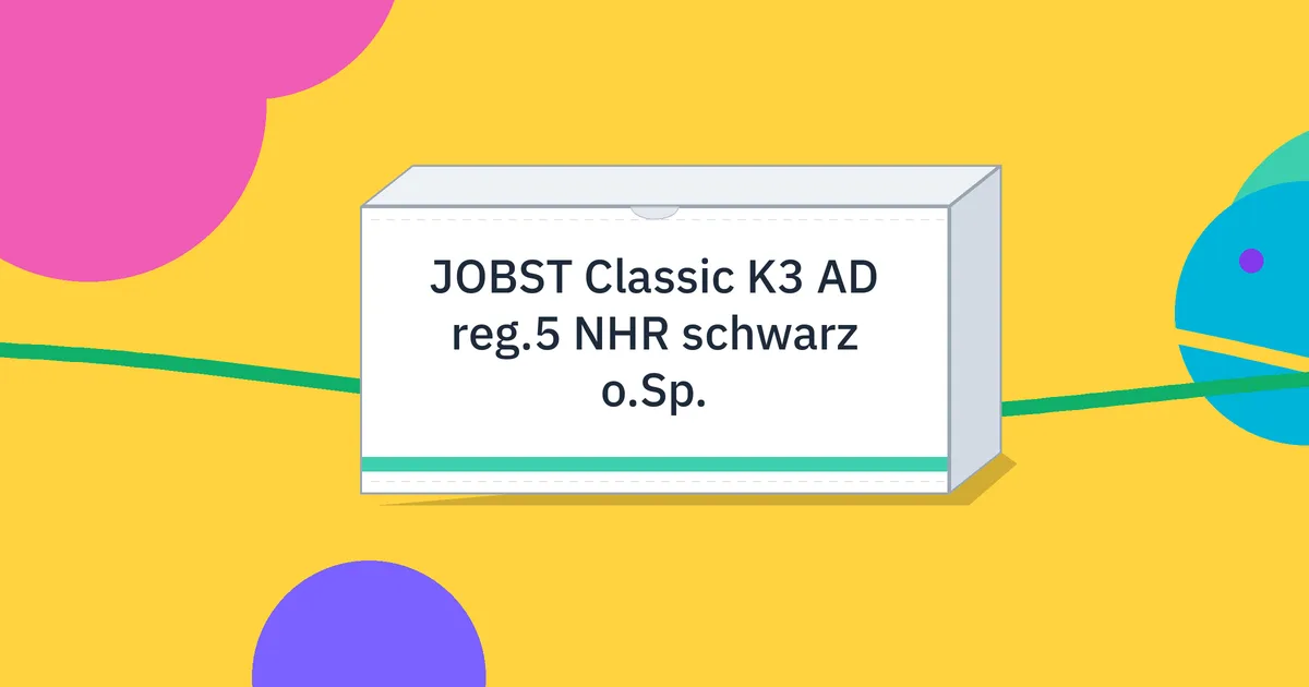 Symbolbild: Packung mit der Aufschrift JOBST Classic K3 AD reg.5 NHR schwarz o.Sp. (PZN 13071303) – Verfügbarkeit und Bezug in Apotheken in Frankfurt am Main