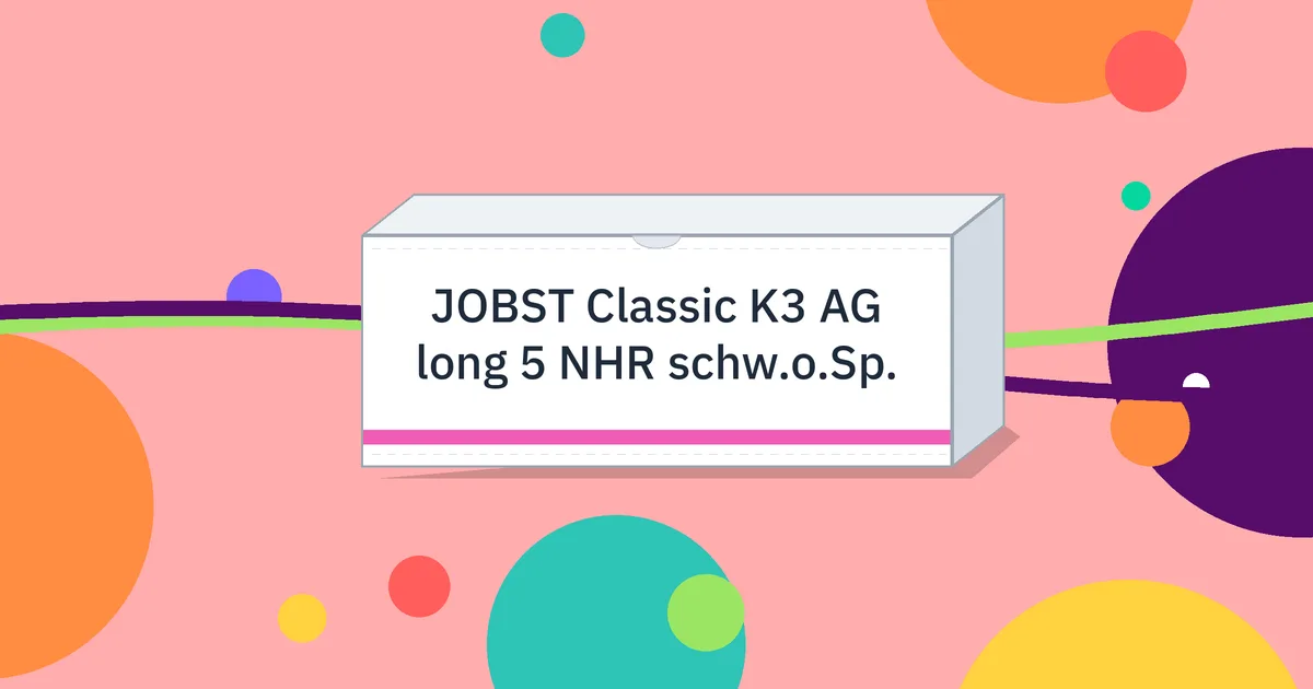 Symbolbild: Packung mit der Aufschrift JOBST Classic K3 AG long 5 NHR schw.o.Sp. (PZN 13072202) – Verfügbarkeit und Bezug in Apotheken in Frankfurt am Main