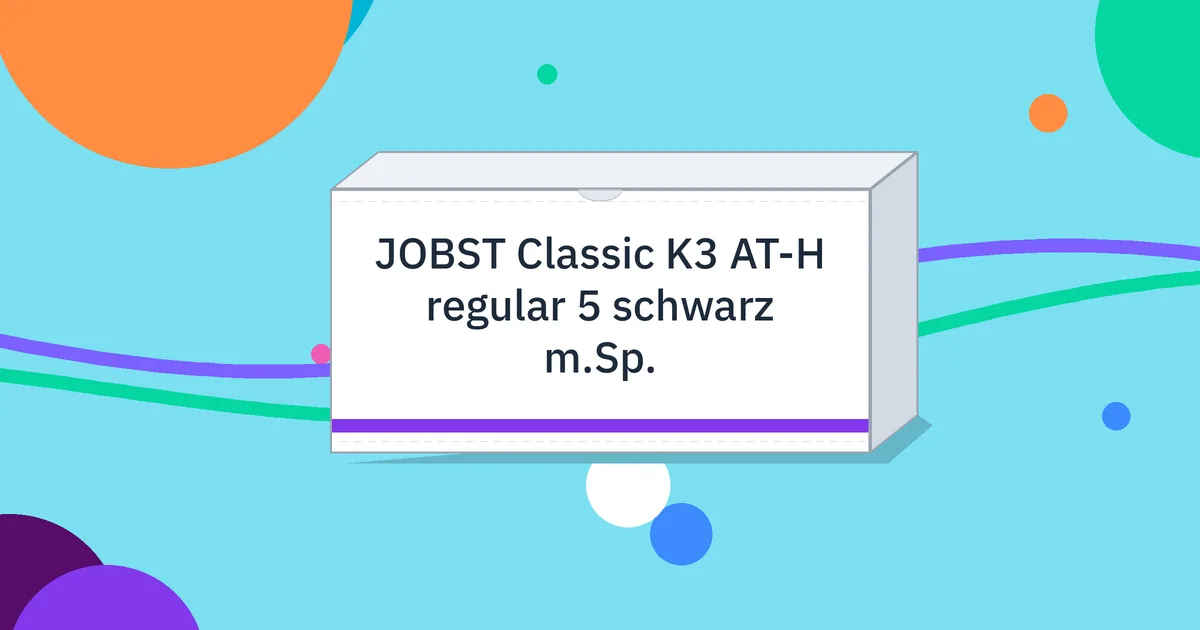Symbolbild: Packung mit der Aufschrift JOBST Classic K3 AT-H regular 5 schwarz m.Sp. (PZN 13077702) – Verfügbarkeit und Bezug in Apotheken in Frankfurt am Main