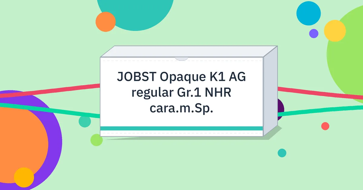 Symbolbild: Packung mit der Aufschrift JOBST Opaque K1 AG regular Gr.1 NHR cara.m.Sp. (PZN 13091346) – Verfügbarkeit und Bezug in Apotheken in Frankfurt am Main