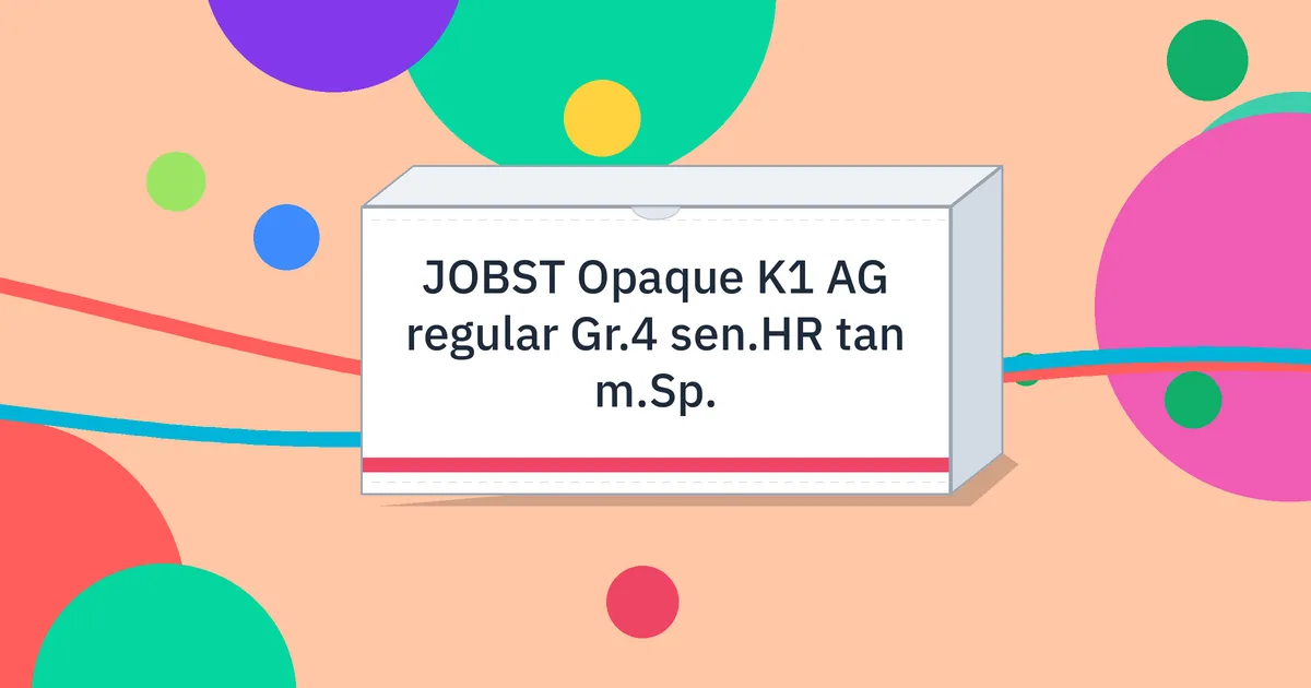 Symbolbild: Packung mit der Aufschrift JOBST Opaque K1 AG regular Gr.4 sen.HR tan m.Sp. (PZN 16266705) – Verfügbarkeit und Bezug in Apotheken in Frankfurt am Main