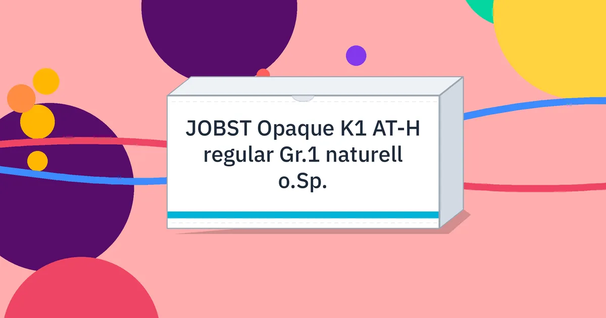 Symbolbild: Packung mit der Aufschrift JOBST Opaque K1 AT-H regular Gr.1 naturell o.Sp. (PZN 13105700) – Verfügbarkeit und Bezug in Apotheken in Frankfurt am Main
