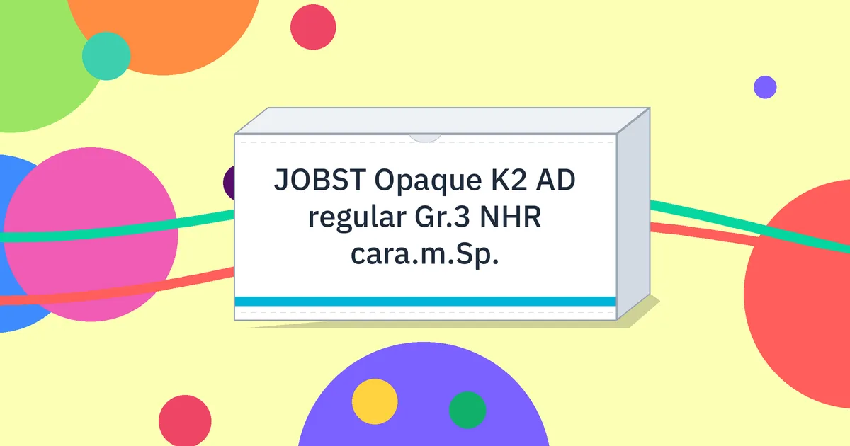 Symbolbild: Packung mit der Aufschrift JOBST Opaque K2 AD regular Gr.3 NHR cara.m.Sp. (PZN 13110428) – Verfügbarkeit und Bezug in Apotheken in Frankfurt am Main