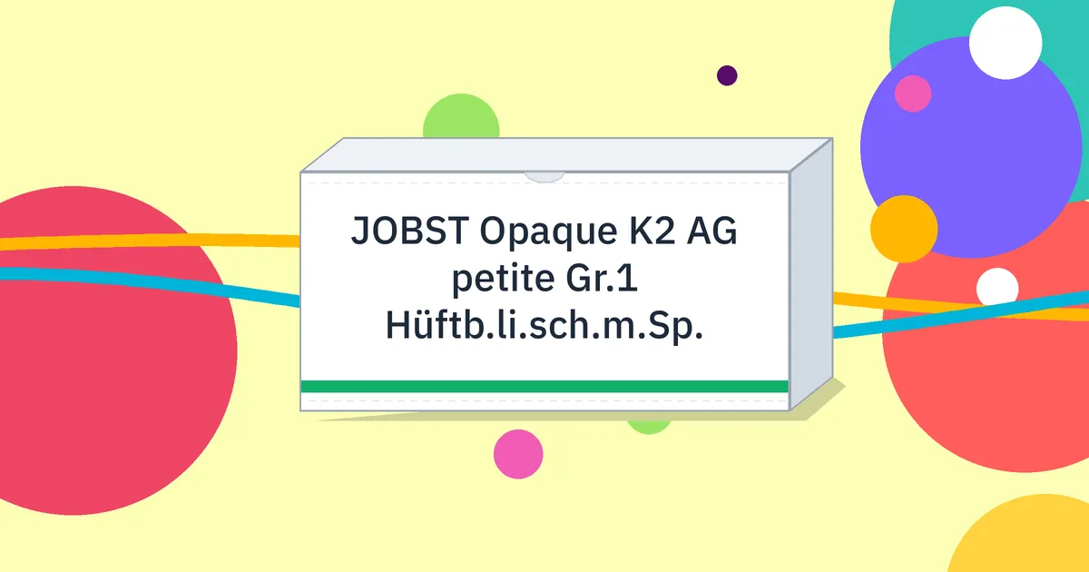 Symbolbild: Packung mit der Aufschrift JOBST Opaque K2 AG petite Gr.1 Hüftb.li.sch.m.Sp. (PZN 13113740) – Verfügbarkeit und Bezug in Apotheken in Frankfurt am Main