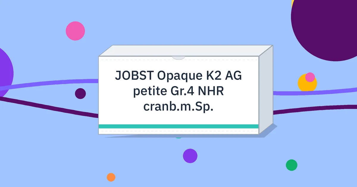 Symbolbild: Packung mit der Aufschrift JOBST Opaque K2 AG petite Gr.4 NHR cranb.m.Sp. (PZN 13112232) – Verfügbarkeit und Bezug in Apotheken in Frankfurt am Main