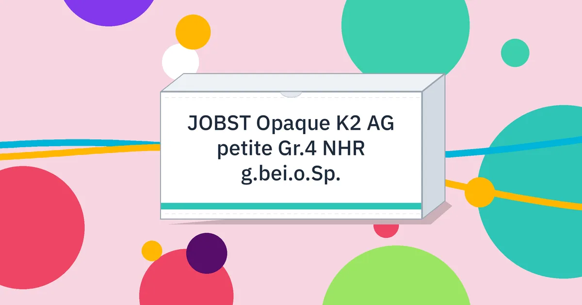 Symbolbild: Packung mit der Aufschrift JOBST Opaque K2 AG petite Gr.4 NHR g.bei.o.Sp. (PZN 16283678) – Verfügbarkeit und Bezug in Apotheken in Frankfurt am Main