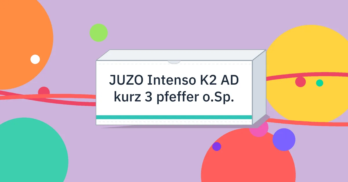 Symbolbild: Packung mit der Aufschrift JUZO Intenso K2 AD kurz 3 pfeffer o.Sp. (PZN 18617899) – Verfügbarkeit und Bezug in Apotheken in Frankfurt am Main