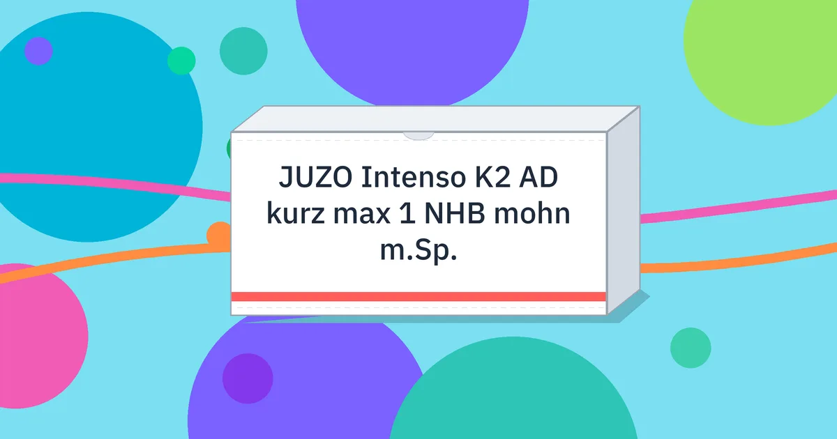 Symbolbild: Packung mit der Aufschrift JUZO Intenso K2 AD kurz max 1 NHB mohn m.Sp. (PZN 18612353) – Verfügbarkeit und Bezug in Apotheken in Frankfurt am Main