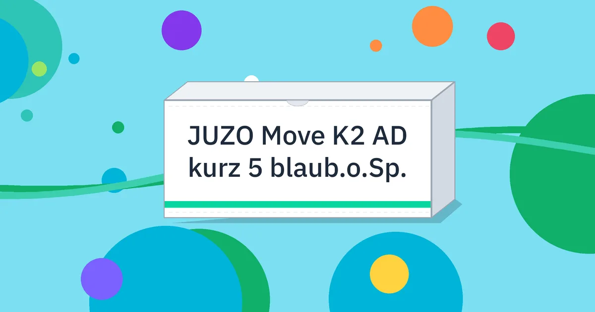 Symbolbild: Packung mit der Aufschrift JUZO Move K2 AD kurz 5 blaub.o.Sp. (PZN 18540837) – Verfügbarkeit und Bezug in Apotheken in Frankfurt am Main