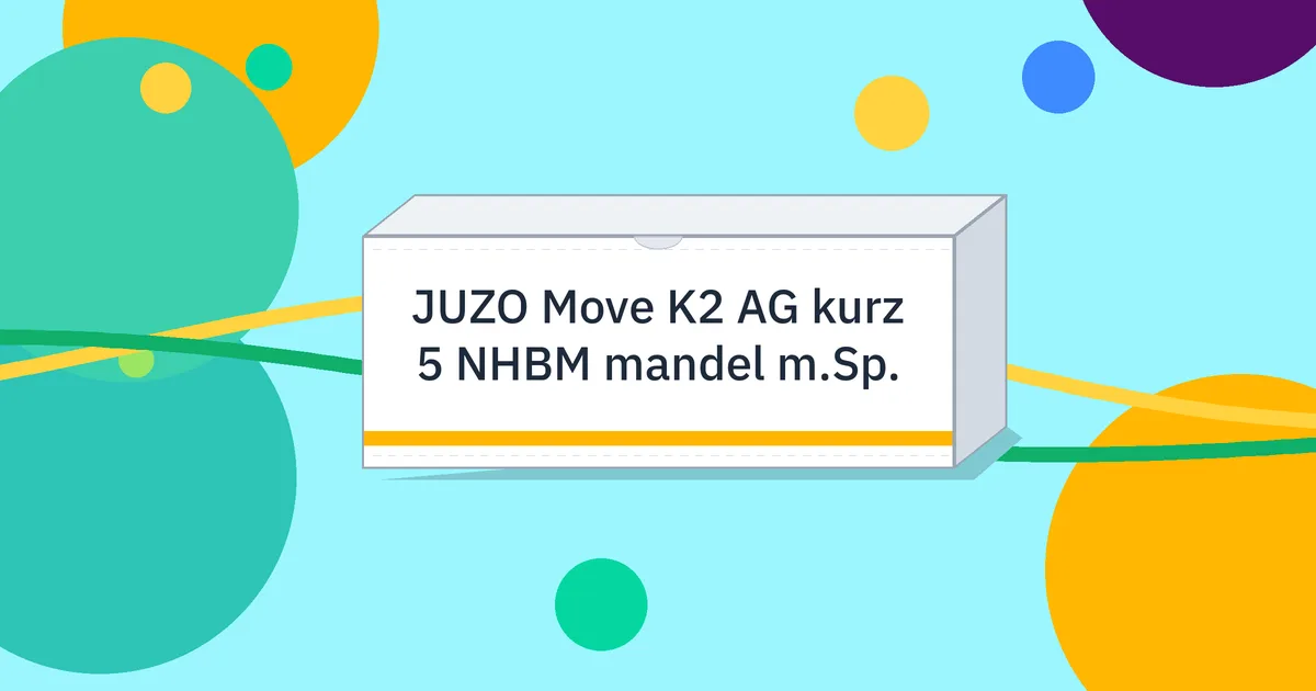 Symbolbild: Packung mit der Aufschrift JUZO Move K2 AG kurz 5 NHBM mandel m.Sp. (PZN 16642568) – Verfügbarkeit und Bezug in Apotheken in Frankfurt am Main