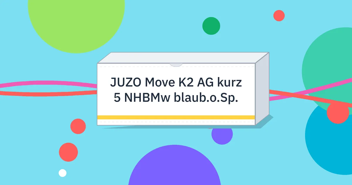 Symbolbild: Packung mit der Aufschrift JUZO Move K2 AG kurz 5 NHBMw blaub.o.Sp. (PZN 18561058) – Verfügbarkeit und Bezug in Apotheken in Frankfurt am Main