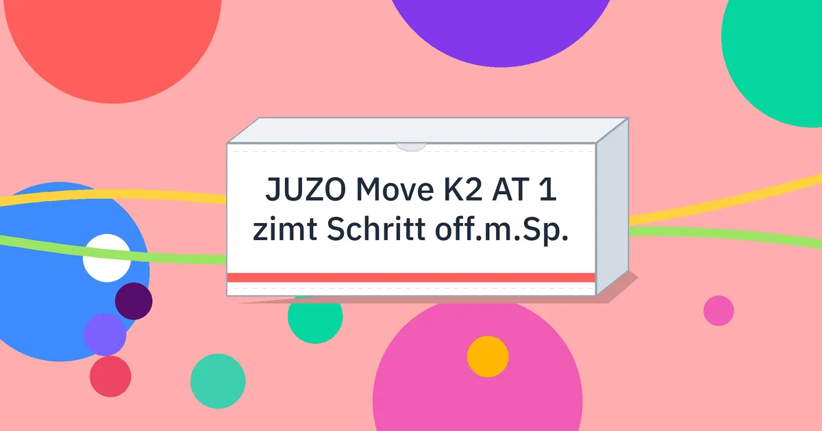 Symbolbild: Packung mit der Aufschrift JUZO Move K2 AT 1 zimt Schritt off.m.Sp. (PZN 20668102) – Verfügbarkeit und Bezug in Apotheken in Frankfurt am Main