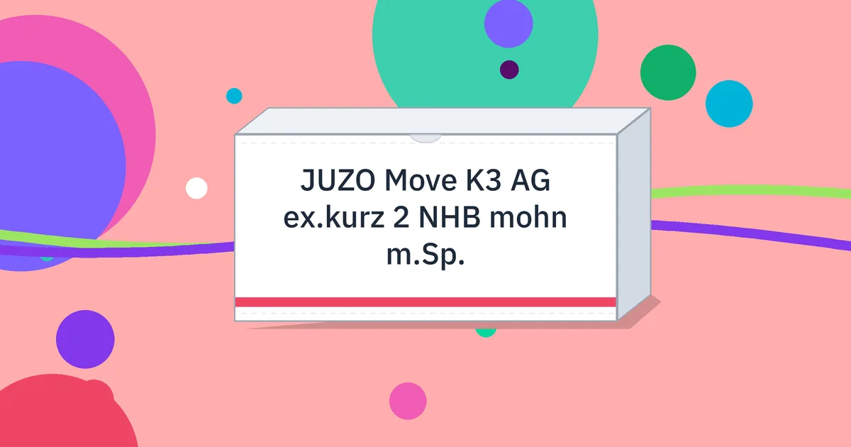 Symbolbild: Packung mit der Aufschrift JUZO Move K3 AG ex.kurz 2 NHB mohn m.Sp. (PZN 18595011) – Verfügbarkeit und Bezug in Apotheken in Frankfurt am Main