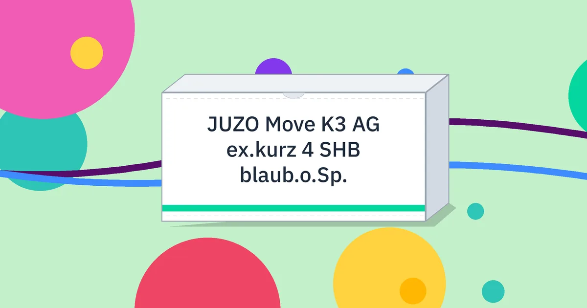 Symbolbild: Packung mit der Aufschrift JUZO Move K3 AG ex.kurz 4 SHB blaub.o.Sp. (PZN 18597151) – Verfügbarkeit und Bezug in Apotheken in Frankfurt am Main