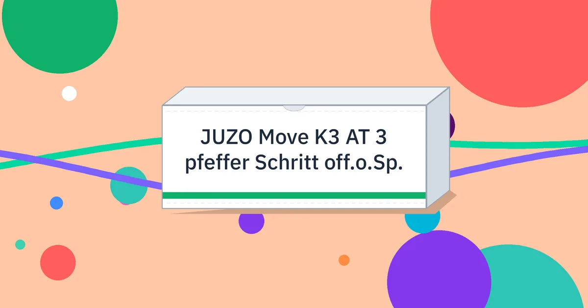 Symbolbild: Packung mit der Aufschrift JUZO Move K3 AT 3 pfeffer Schritt off.o.Sp. (PZN 20678827) – Verfügbarkeit und Bezug in Apotheken in Frankfurt am Main
