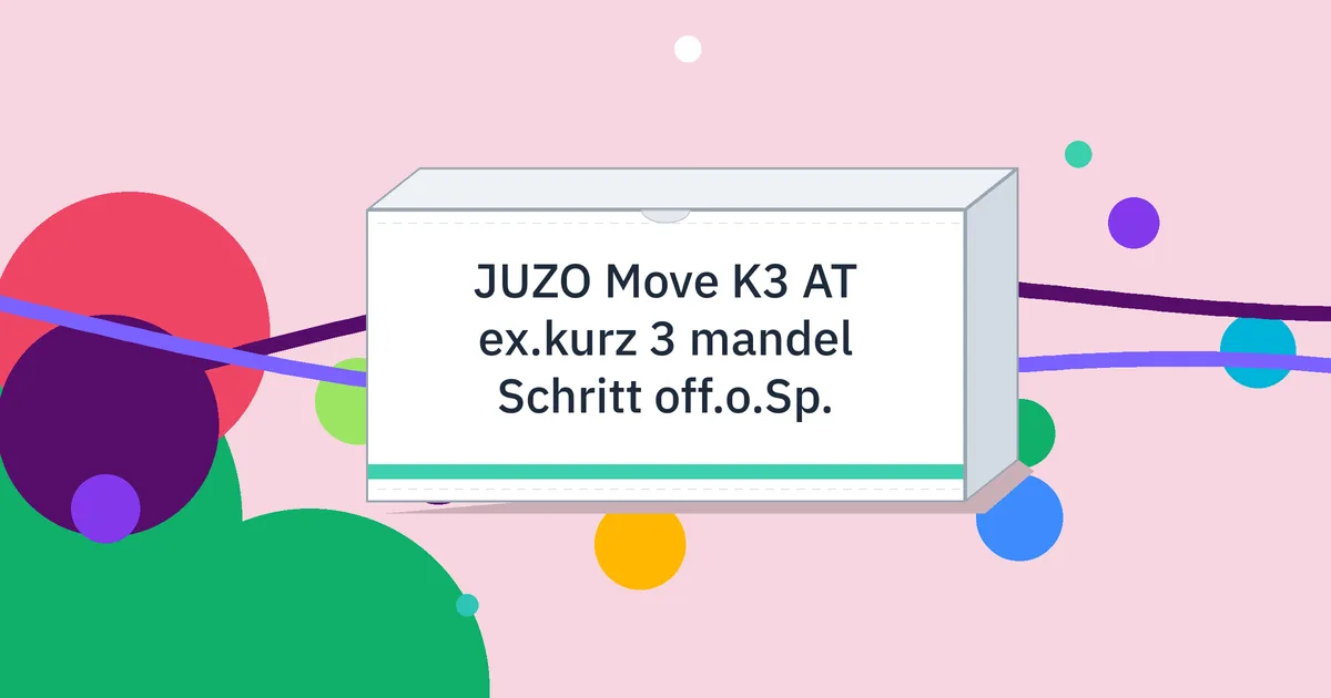 Symbolbild: Packung mit der Aufschrift JUZO Move K3 AT ex.kurz 3 mandel Schritt off.o.Sp. (PZN 20682214) – Verfügbarkeit und Bezug in Apotheken in Frankfurt am Main