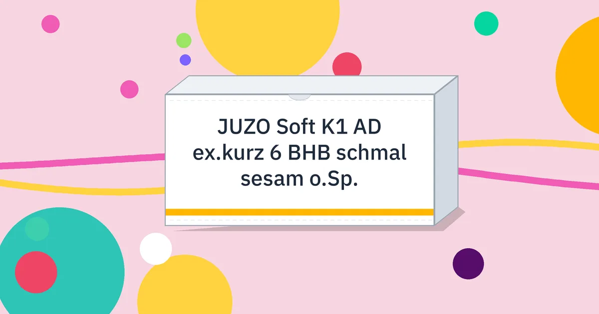 Symbolbild: Packung mit der Aufschrift JUZO Soft K1 AD ex.kurz 6 BHB schmal sesam o.Sp. (PZN 15464395) – Verfügbarkeit und Bezug in Apotheken in Frankfurt am Main